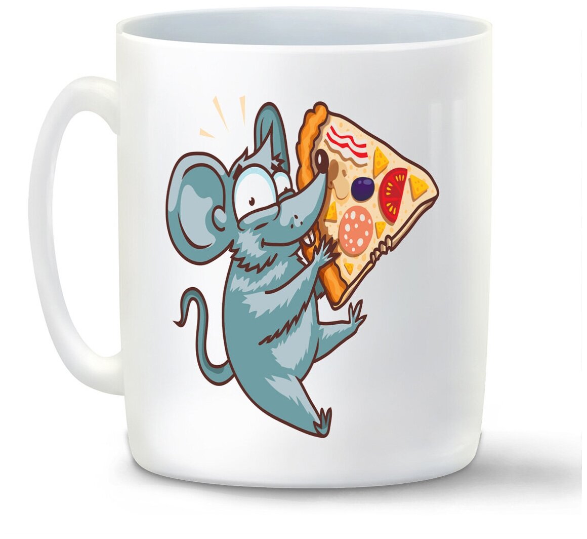 Кружка белая CoolPodarok Прикол. Мышь с пиццей