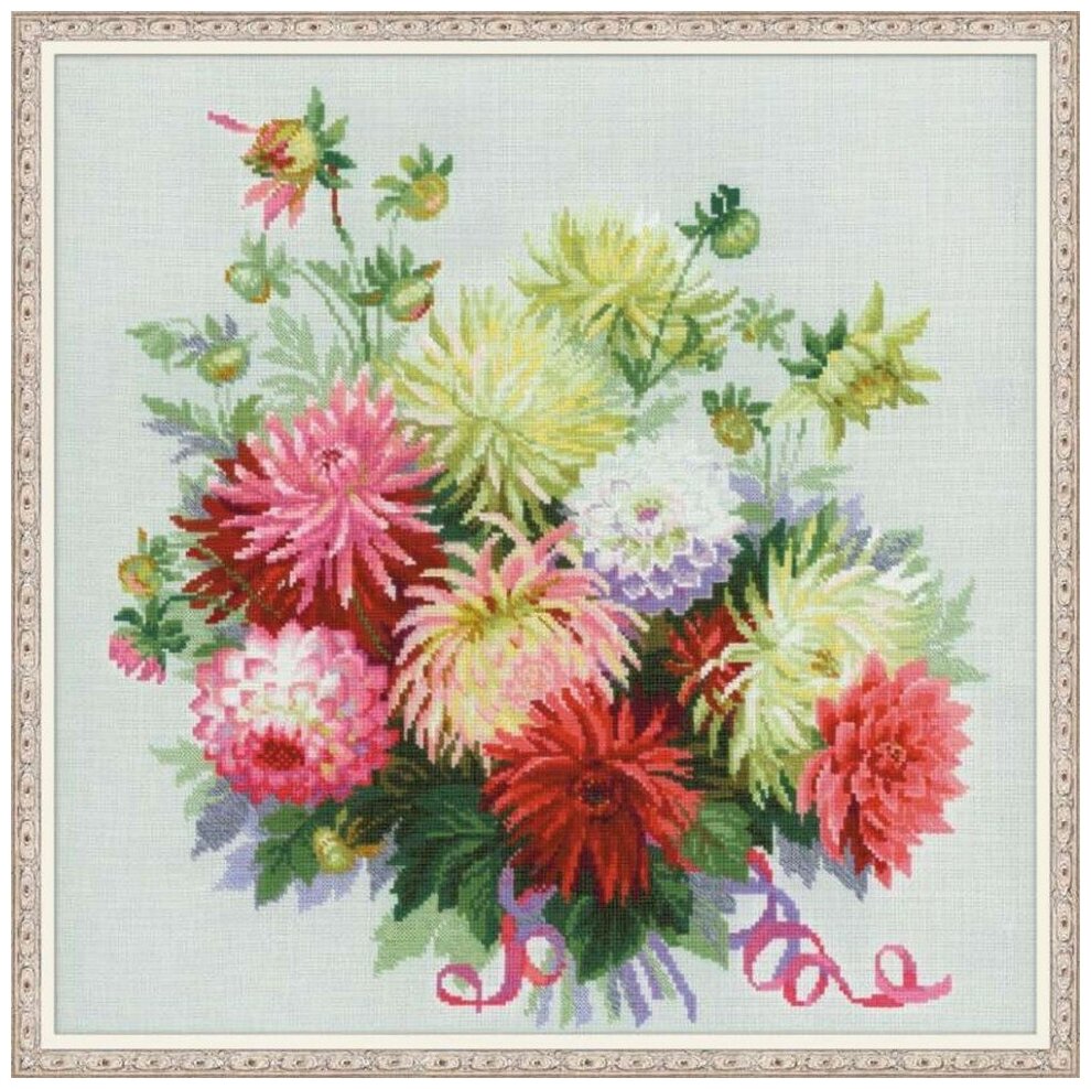 Набор для вышивания Риолис #1384 Георгины, Счетный крест, 45 x 45 см