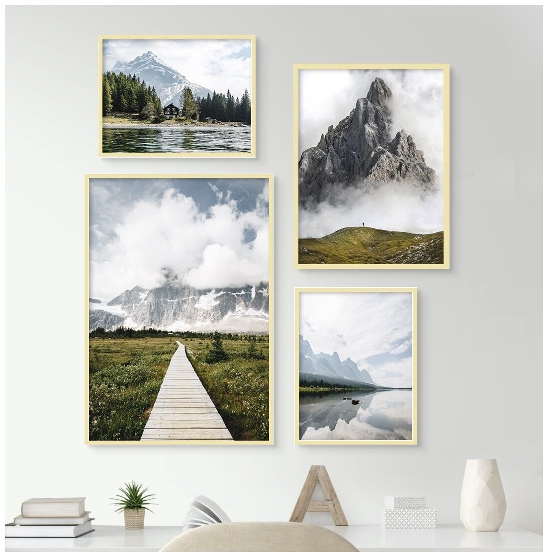 Постер 4 шт без рамки "Горные пейзажи" набор картин для интерьера