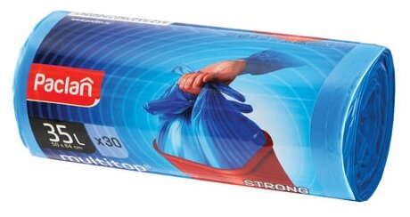 6 шт. Мешки для мусора, 35 л, с ушками, синие, рулон 30 шт. ПНД, 10,5 мкм, 50х64 см, PACLAN "Multitop"