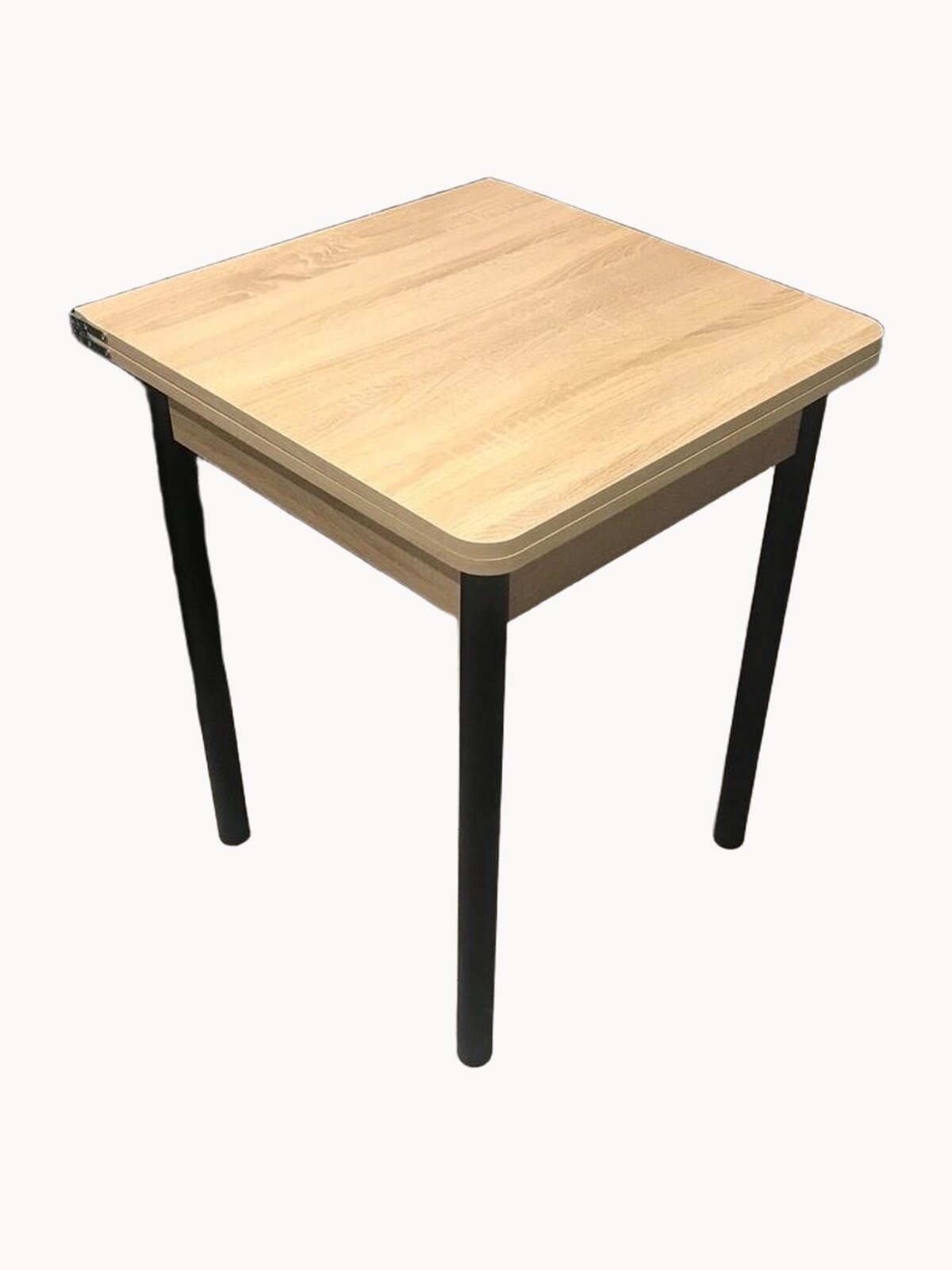 Стол обеденный раздвижной 60 см на 60(120) см бежевый с черными ножками