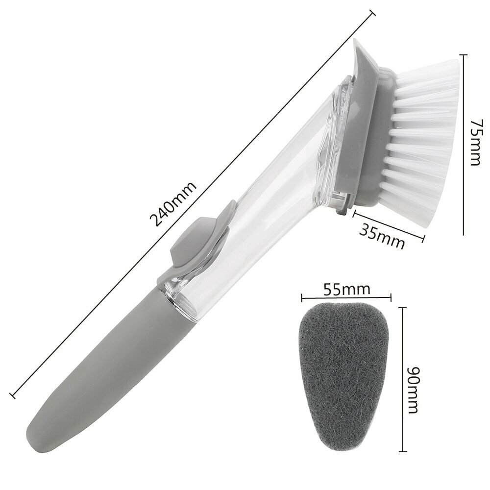 Щетка- губка для мытья посуды с дозатором для моющего/ Креативные кухонные щетки, длинная ручка, серый
