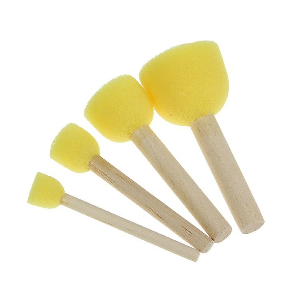 Набор кистей-спонж для рисования, из поролона с деревянной ручкой, для детского творчества, 4 штуки разного размера, цвет желтый