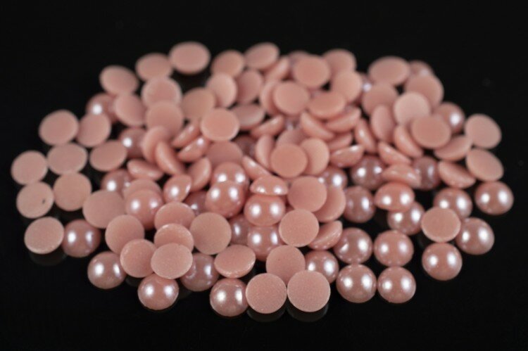 Кабошон круглый 5х2мм, цвет розовый перламутр, стекло, 2030-020, 5гр (около 80шт)