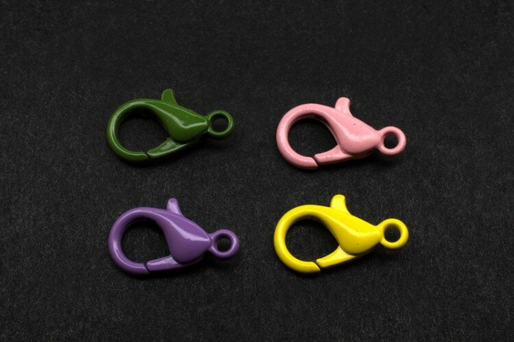 Замок-карабин 12х7х2мм, отверстие 1мм, ассорти цветов, сплав металлов, 07-126, 4шт