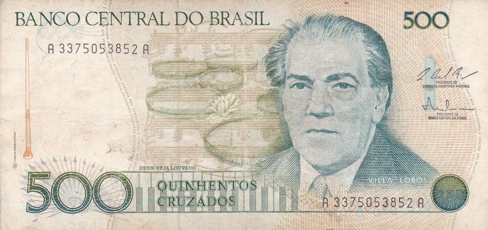 Бразилия 500 крузадо 1987 г. (Подпись Luiz Pereira, Fernando Oliveira) (Серия A A) (Лот №4)