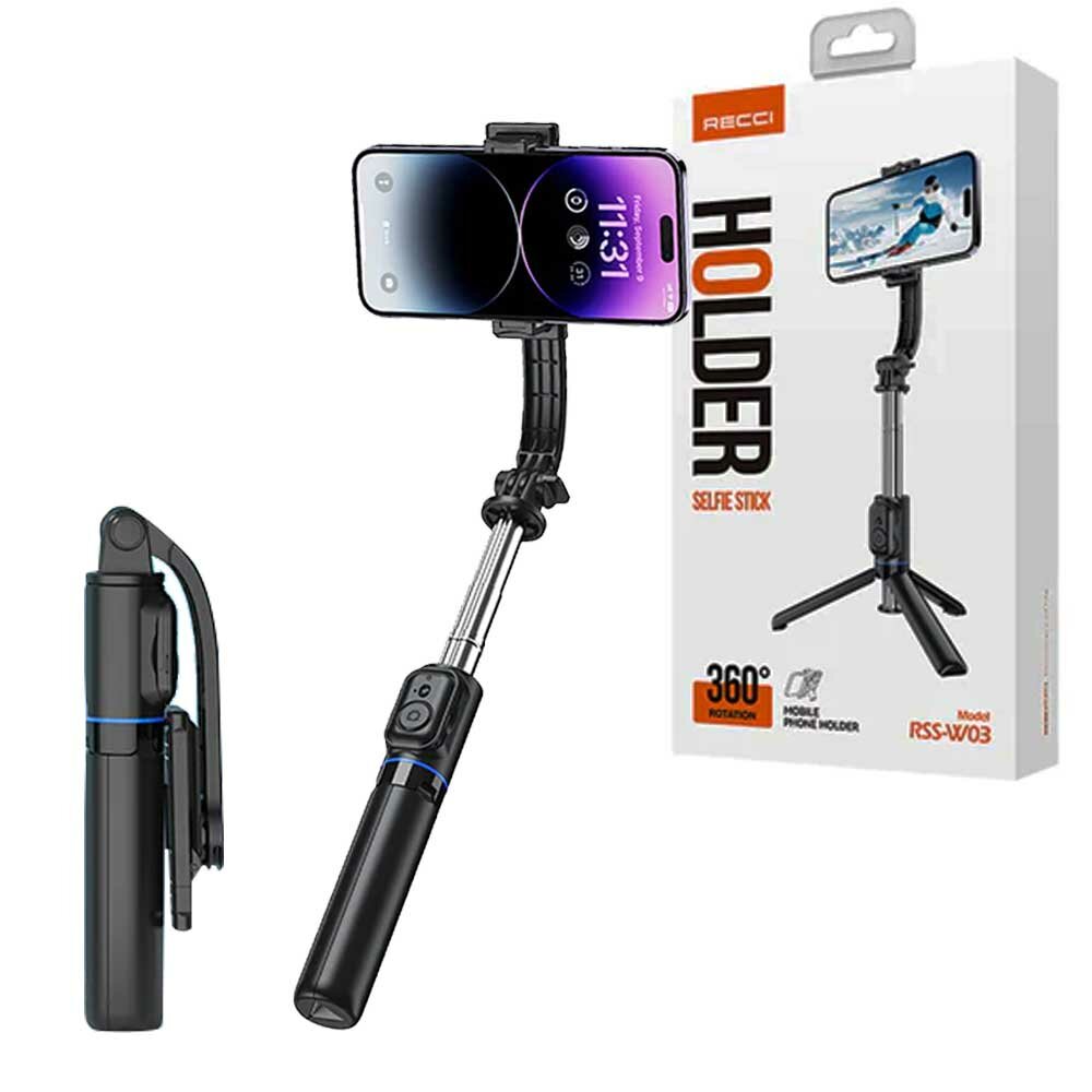 Селфи-палка Трипод Recci Selfie Stick Holder RSS-W03, 106 см + Настольная подставка, Черный