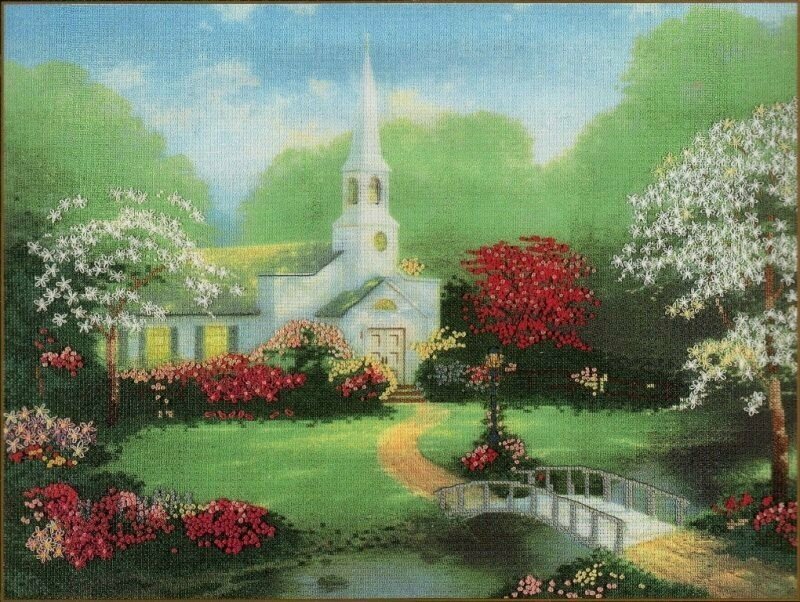 Набор для вышивания Candamar #50887 Hometown Chapel (Часовня родного города), Частичная вышивка, 40.7 x 30.5 см