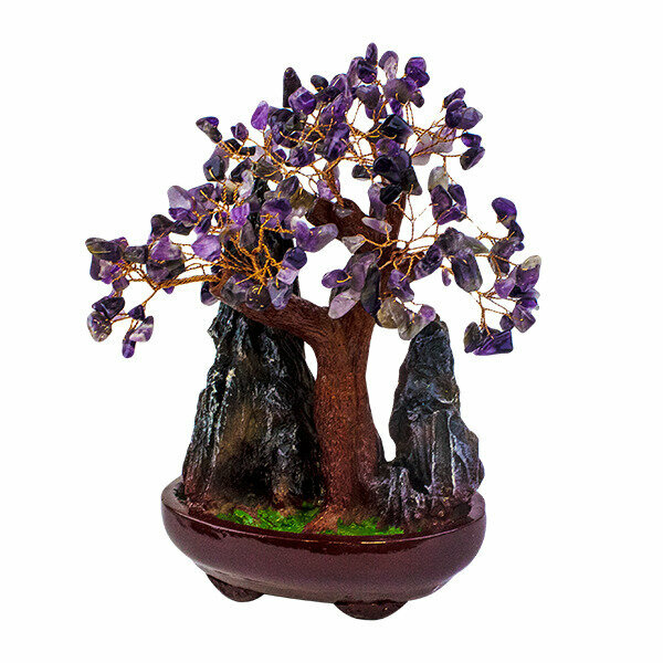 Дерево Аметист фиолетовый 20х26 см натуральный камень "Перо Павлина"