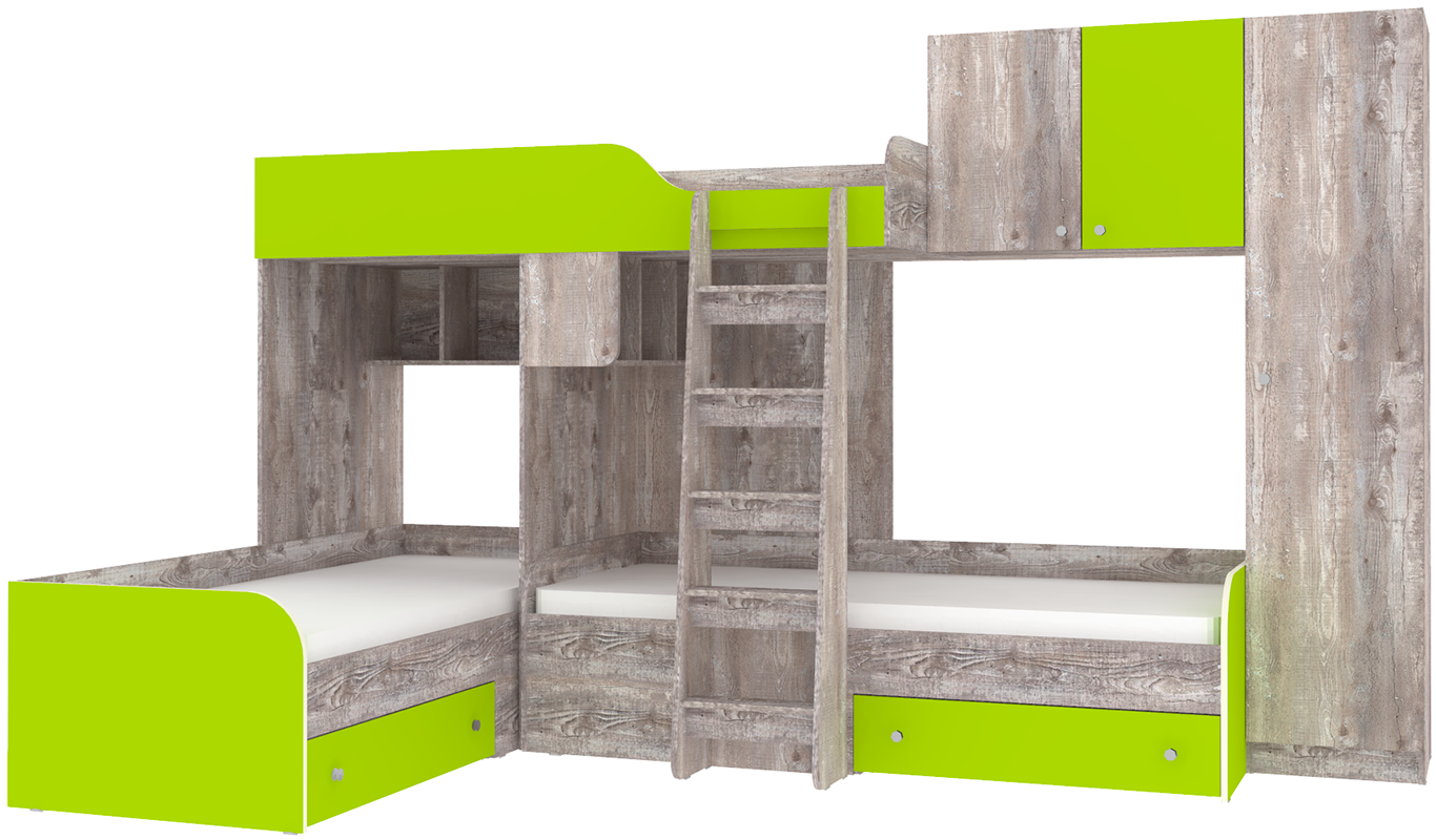 Кровать чердак Трио 2 Бетон Лайм