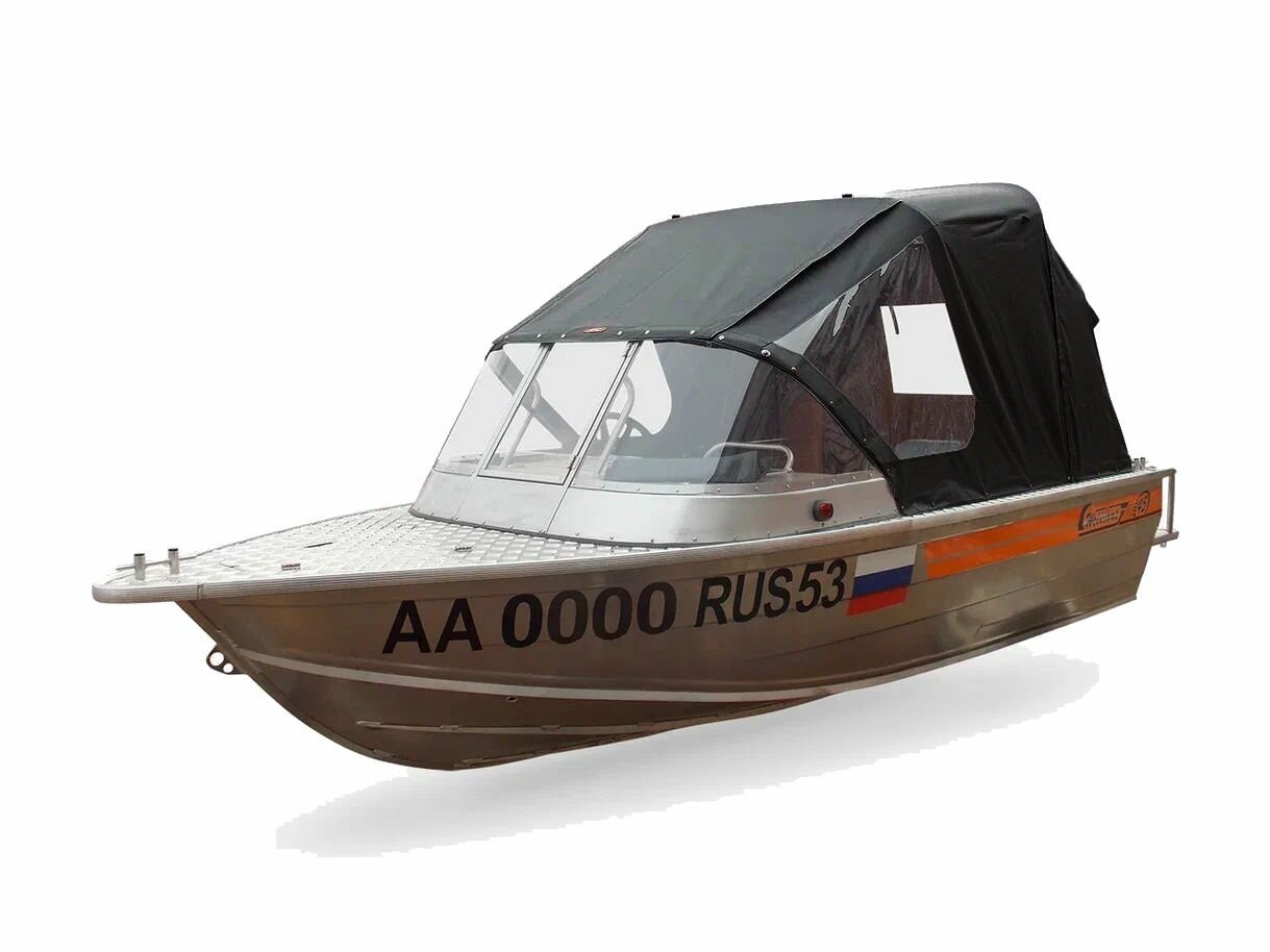 Wellboat-45i / Вельбот-45i. Тент с дугами с креплением на штатное стекло