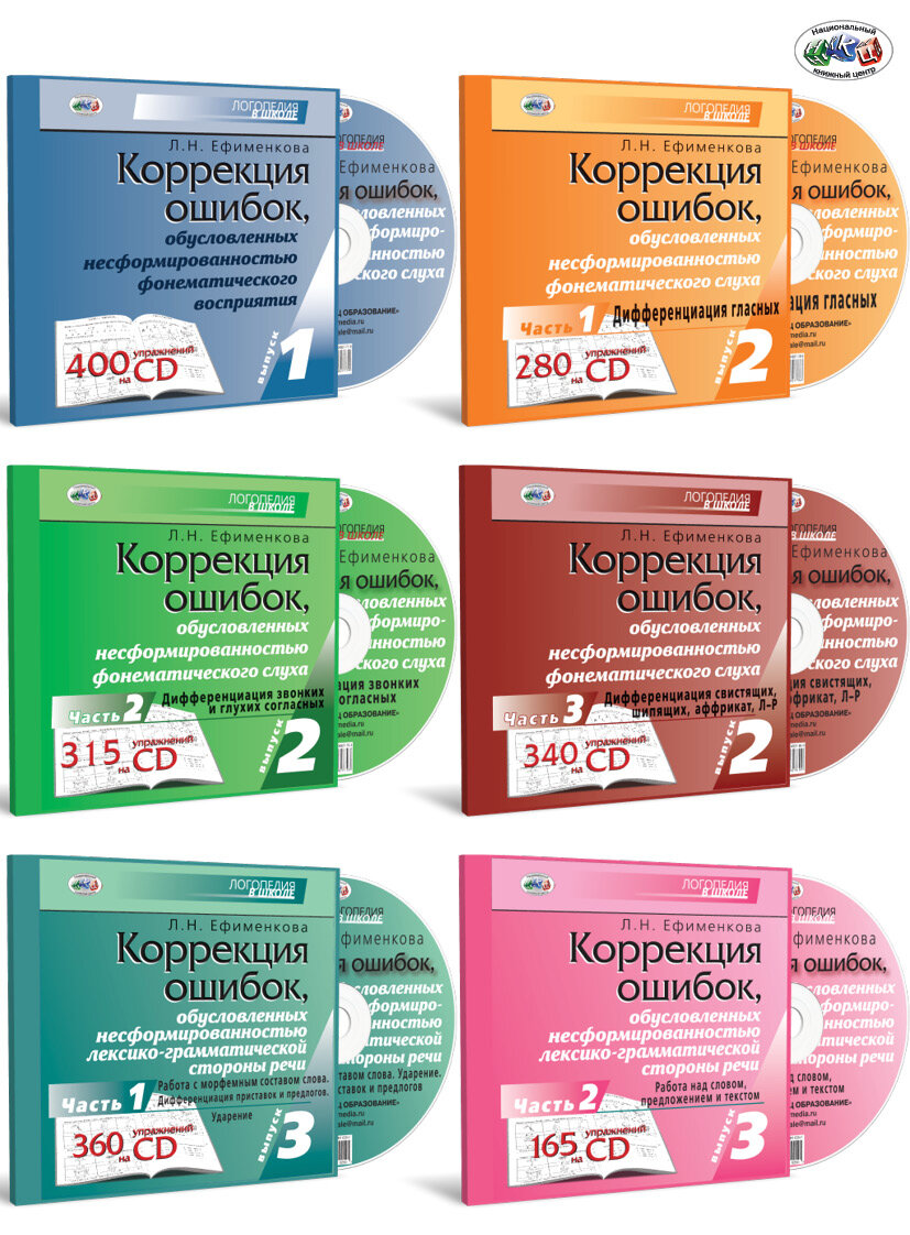 Комплект из 6 книг на CD "Коррекция ошибок, обусловленных несформированностью фонематического восприятия, слуха и лексико-грамматической стороны речи"