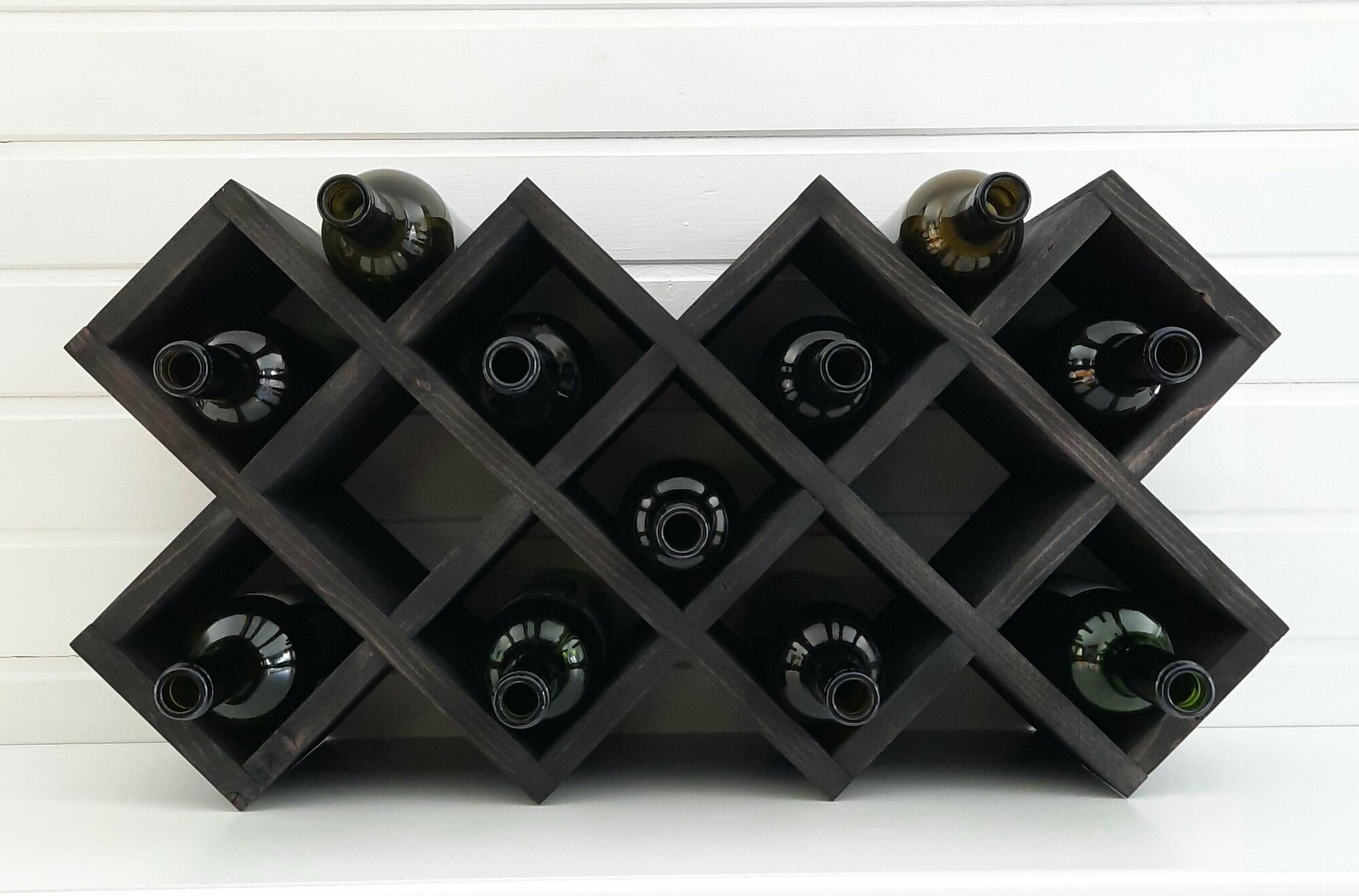 Полка для вина из дерева для 14 бутылок, винный стеллаж. Подвесная/настольная полка сота. Венге.