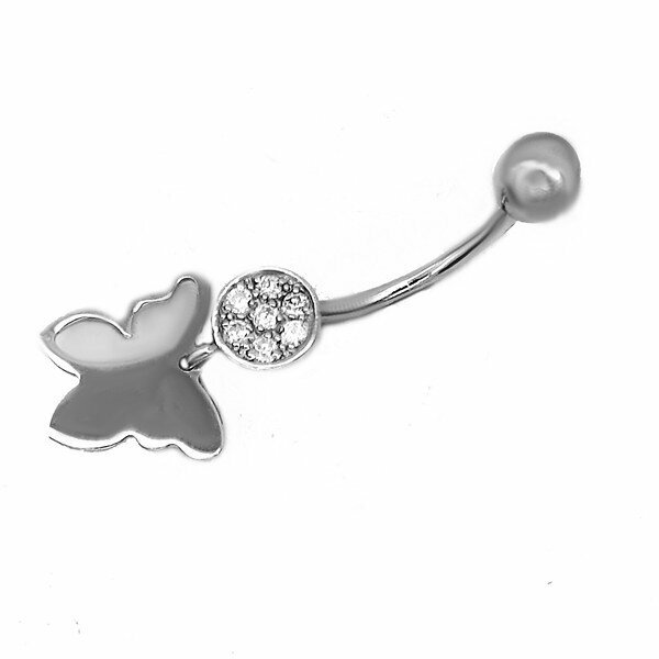 Пирсинг в пупок, серебро, 925 проба, фианит
