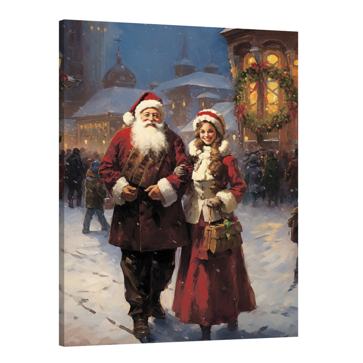Интерьерная картина 50х70 "Зимний вечер с Дедом Морозом и снегурочкой"