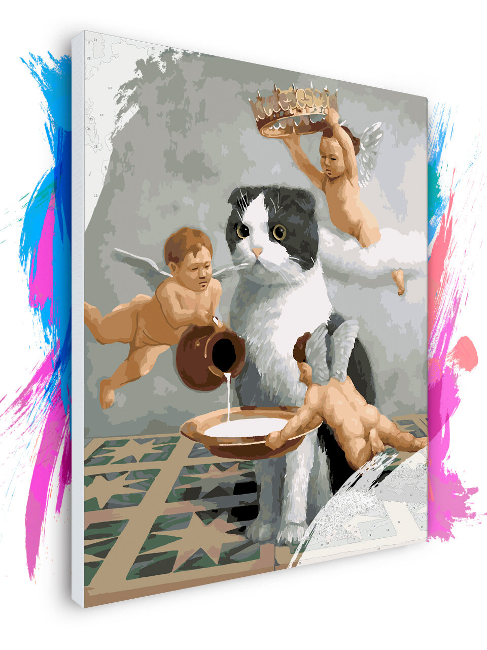 Картина по номерам на холсте Царский кот и ангелы, 90 х 120 см