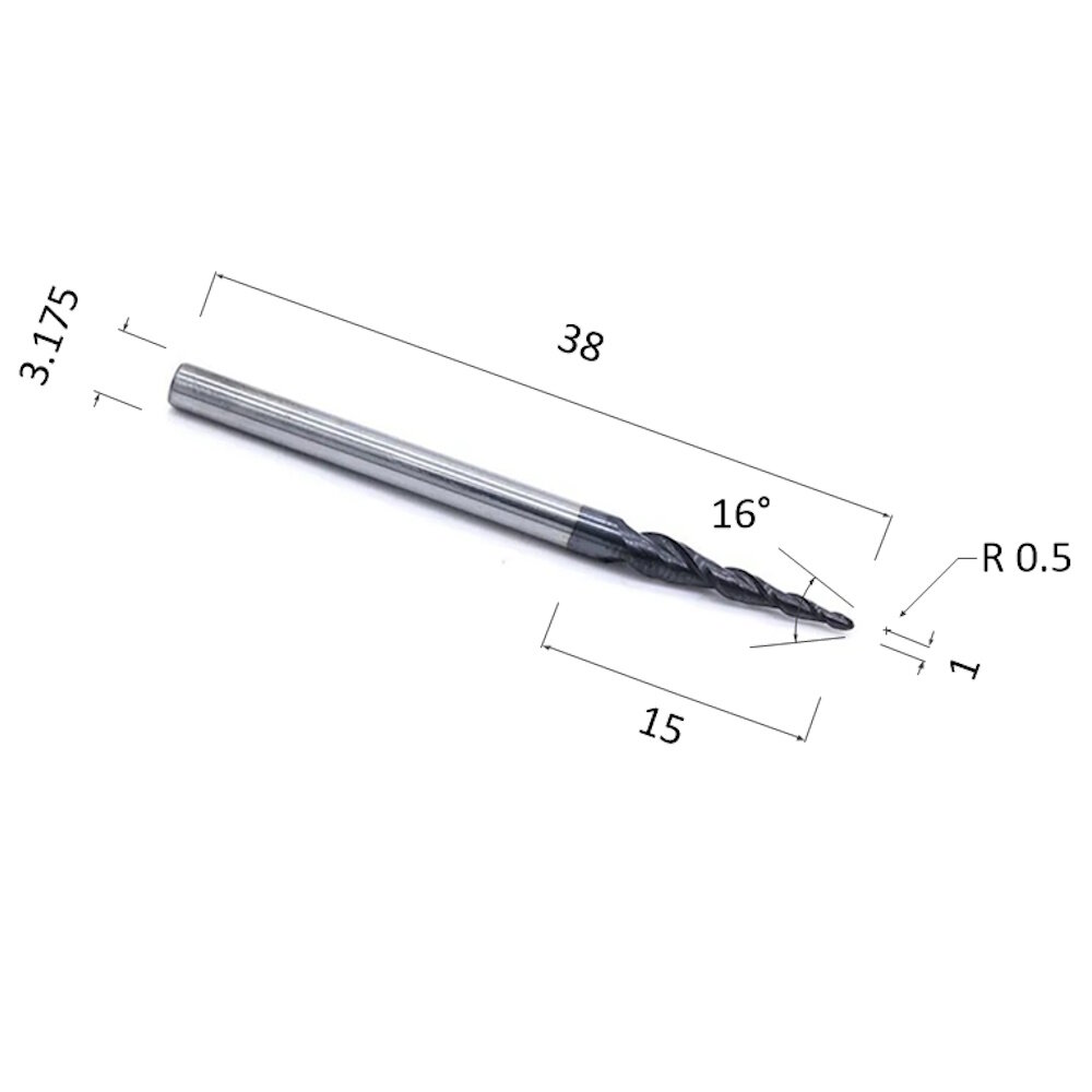 Фреза DJTOL NL2QX3.15.1.0 спиральная двухзаходная конусная сферическая (по дереву, композиту (АКП), пластику)