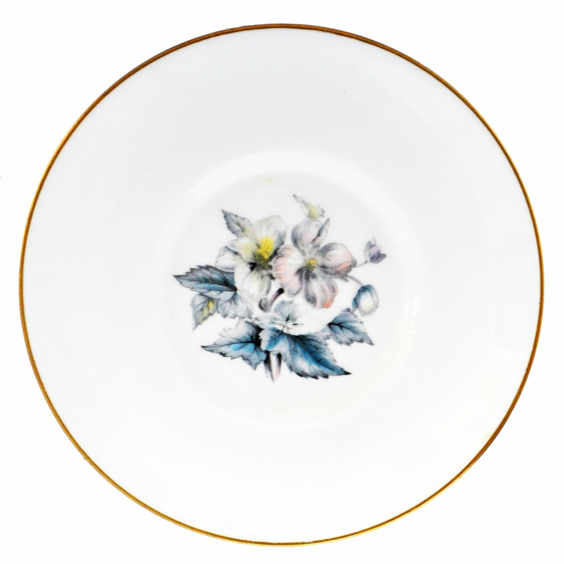 Винтажное блюдце "Арабис альпийский". Фарфор, деколь, золочение. Royal Worcester, Англия, вторая половина ХХ века.