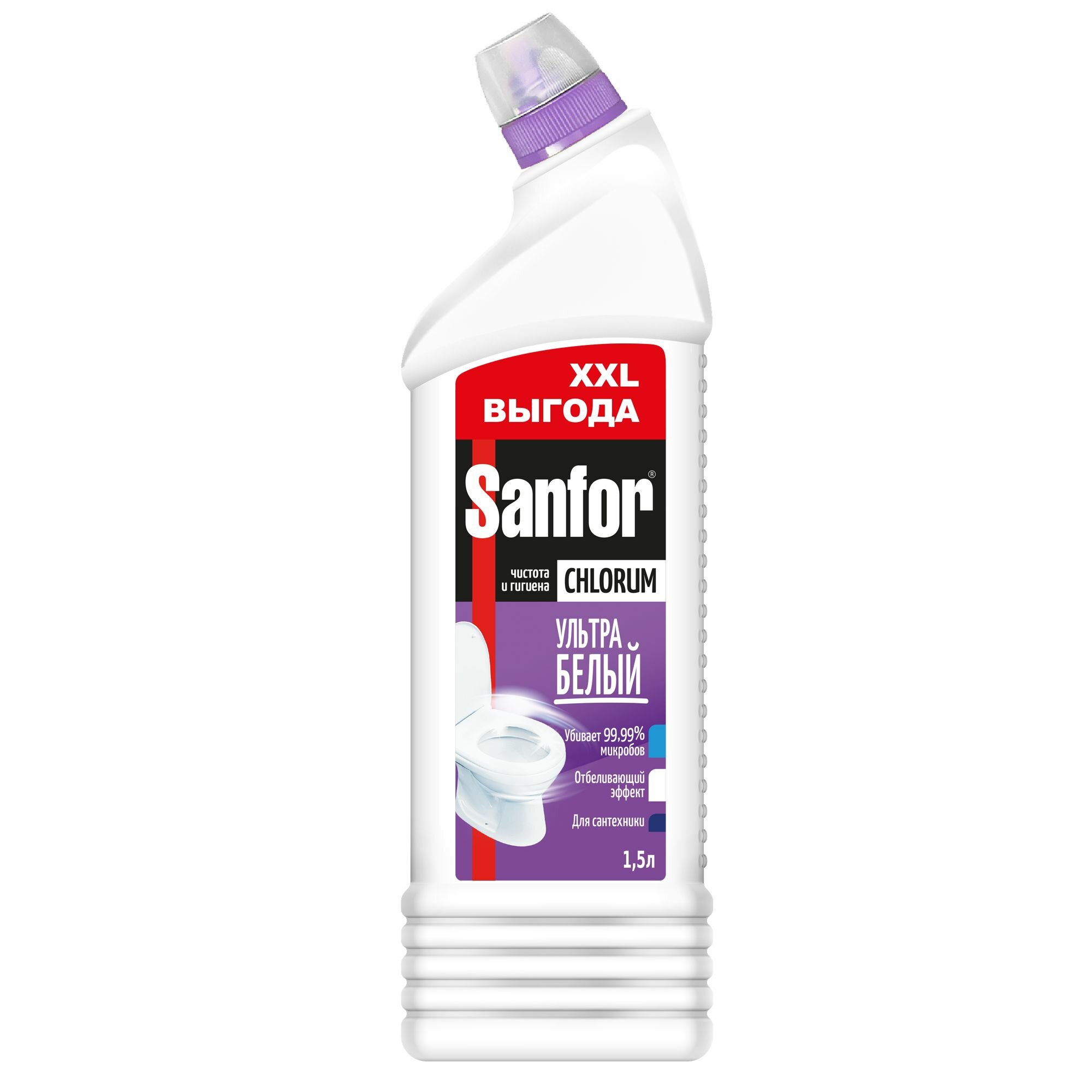 Sanfor Chlorum Гель для сантехники, чистота и гигиена, ультра белый, 1500 мл, 1 штука.