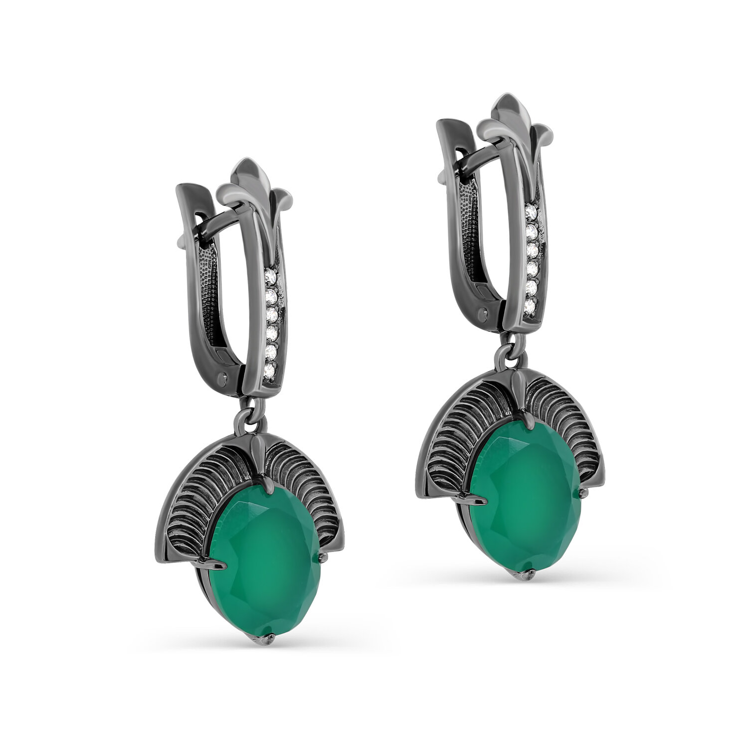 Серьги с подвесками, серебро, 925 проба, родирование, фианит, оникс