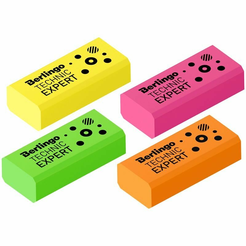 Набор из 4 шт. - Ластик Berlingo "Technic Expert", прямоугольный, цвета ассорти, 40*18*11мм
