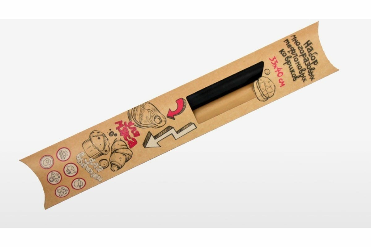 KROLL Коврик тефлоновый 330x400, набор из 2 штук (черный+беж), коробочка-пирожок КК8008