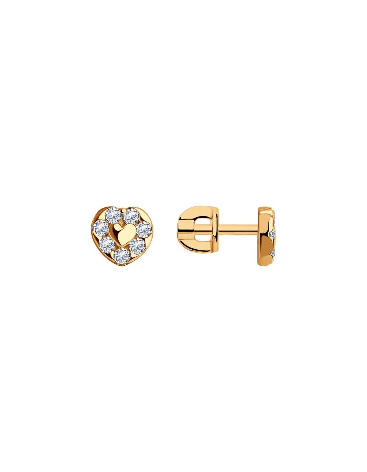 Серьги пусеты, серебро, 925 проба, золочение, фианит