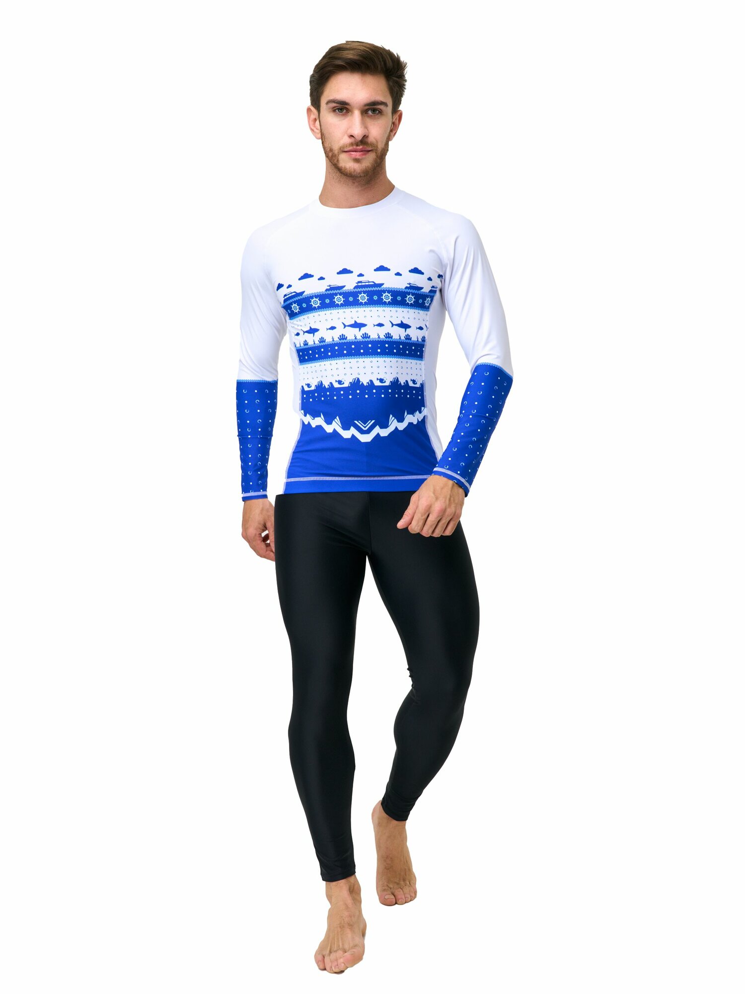 Гидромайка T-Flex Blue White UPF50 с длинным рукавом мужская