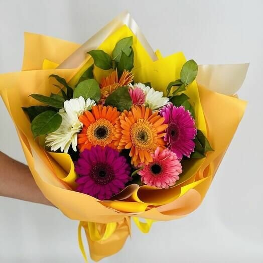 Букет цветов разноцветных гербер, 9 шт.