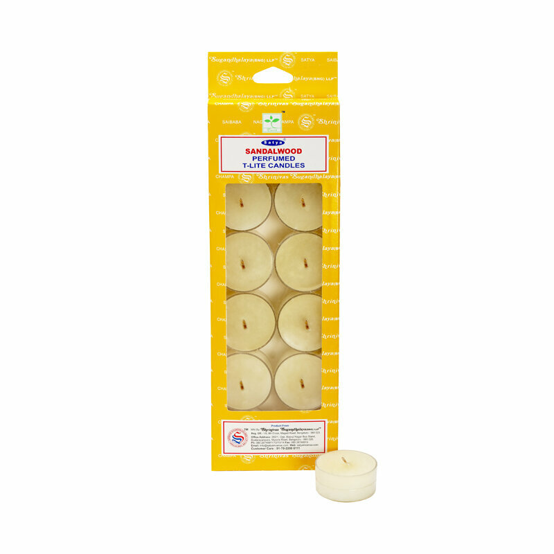 Perfumed T-Lite Candles SANDALWOOD, Satya (Ароматические чайные свечи сандаловое дерево, Сатья), набор 12 шт.