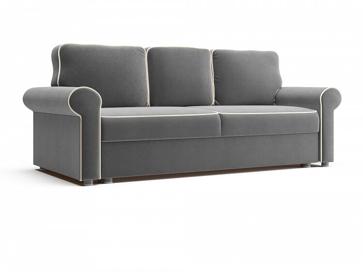 Прямой диван Тулон серый, пантограф (тик-так), 240х110х98 см, с ящиком для белья