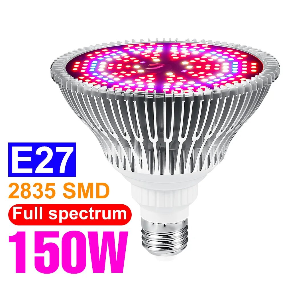 Лампа для выращивания растений, 150 Вт, E27, полный спектр