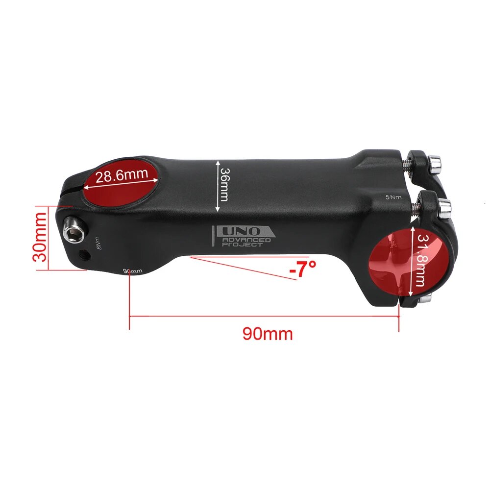 UNO Вынос руля для велосипеда -7 градусов 31,8 мм песочно-черный 70-120 мм Красный, -7 stem 31.8x90mm