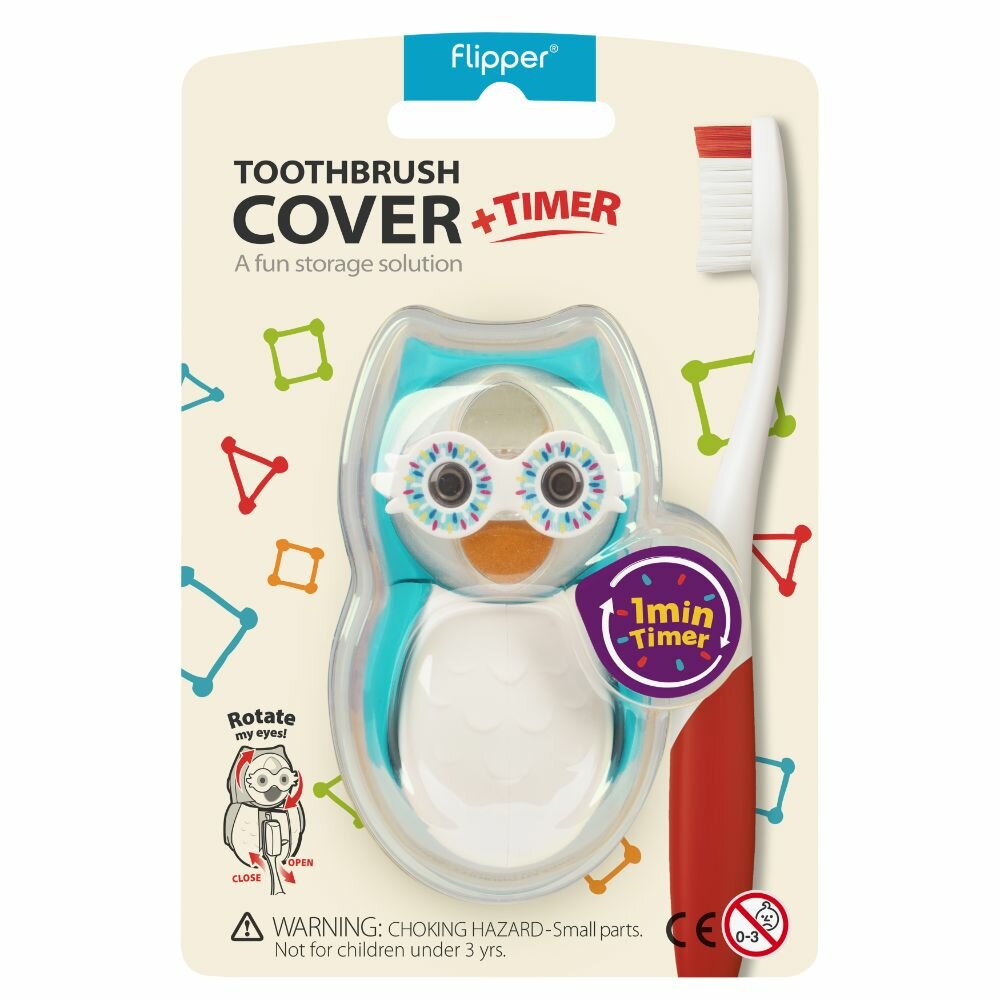Держатель Flipper Owl Smarty для зубной щетки со встроенными песочными часами, голубой