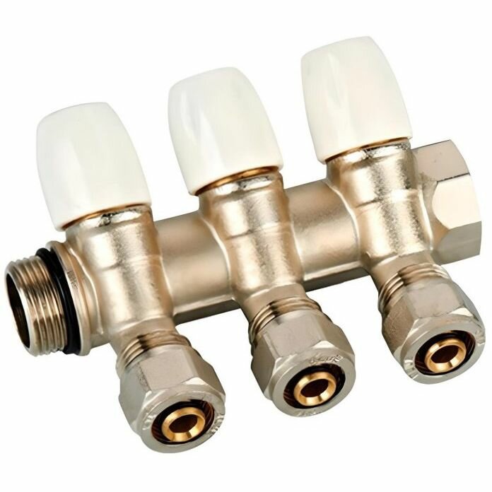 Коллектор с вент. кранами 3/4 х 16 мм 3 секции латунь для отопления Vieir VR513