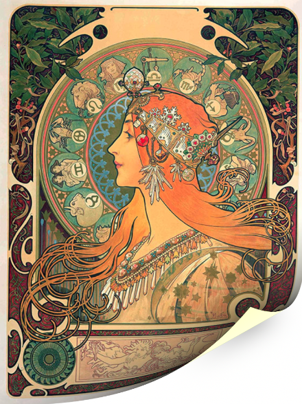 "Зодиак", Муха Альфонс, картина для интерьера (репродукция) (30х40 см / без подрамника)