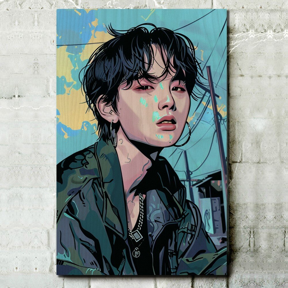 Картина интерьерная на дереве музыка K POP (Шуга, Бтс, Suga, кпоп) - 15605 В