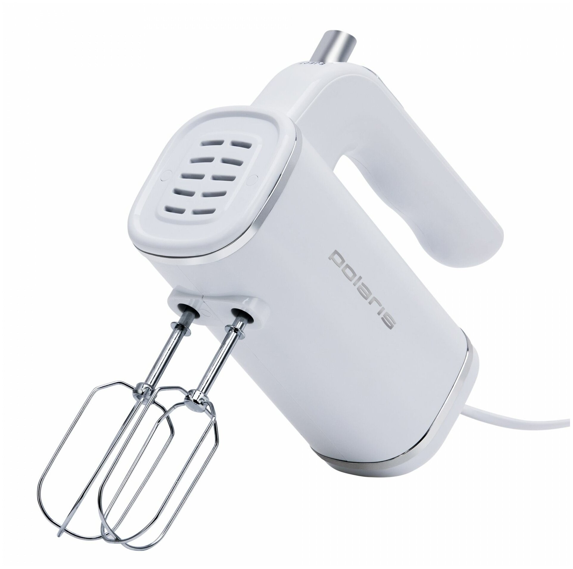 Миксер Polaris PHM 7021, ручной, 750Вт, 5 скоростей, венчики и крюки, белый