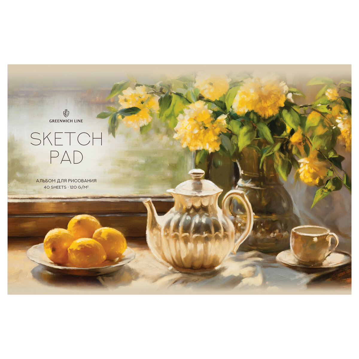 Альбом для рисования 40л, А4, на скрепке Greenwich Line "Flowers and tea", 120г/м2, 2 штуки