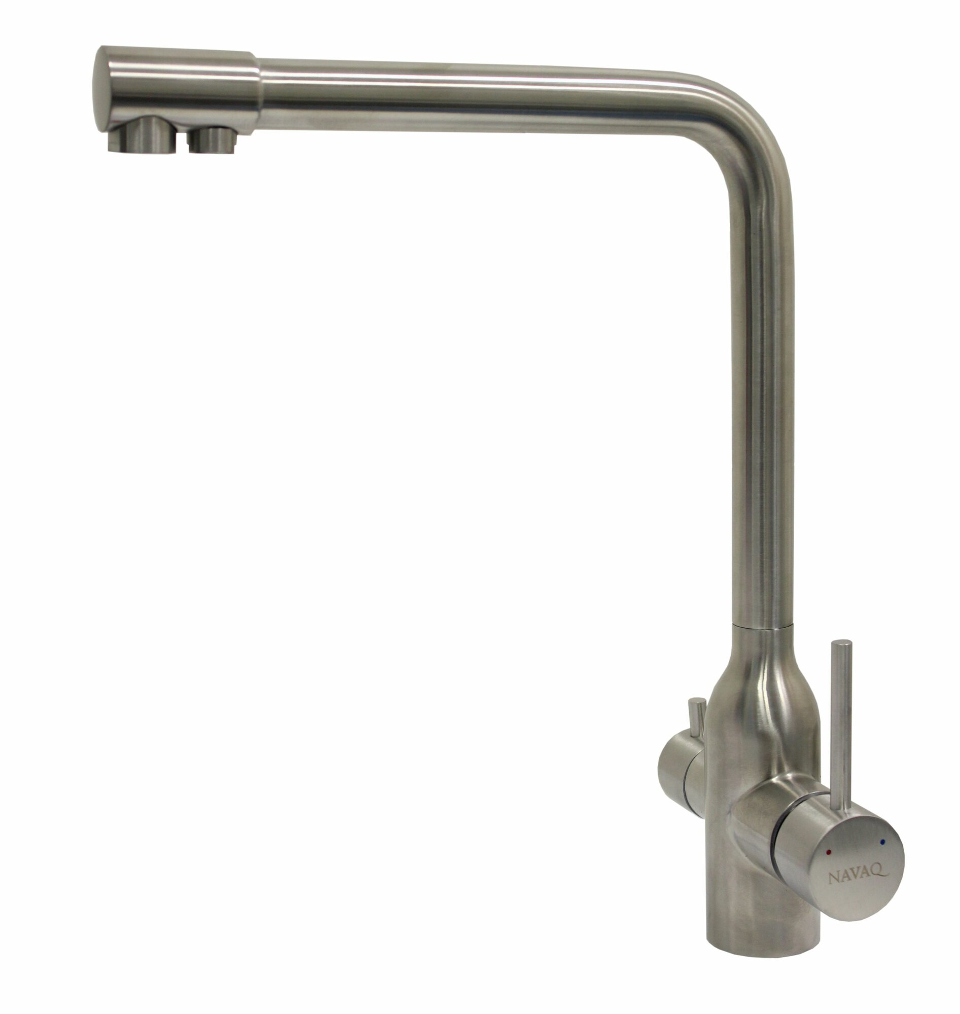 N413. PE5 Смеситель NAVAQ однорукий д/кухни с подкл. фильтра, сатин, нерж. сталь, бок. ручка