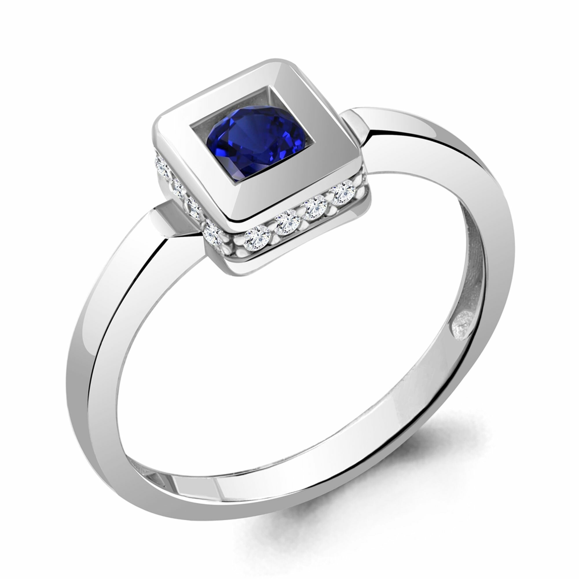 Кольцо, серебро, 925 проба, родирование, фианит, сапфир синтетический