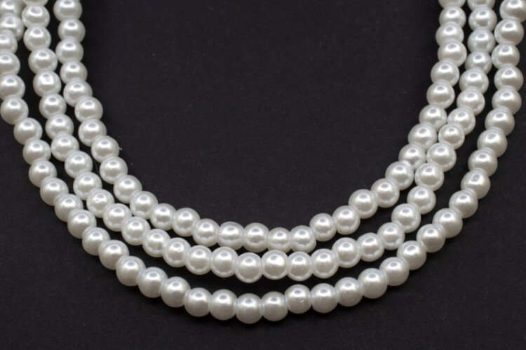 Жемчуг искусственный 4мм, отверстие 1мм, цвет белый, 512-048, 1 нить (около 36см, около 100шт)