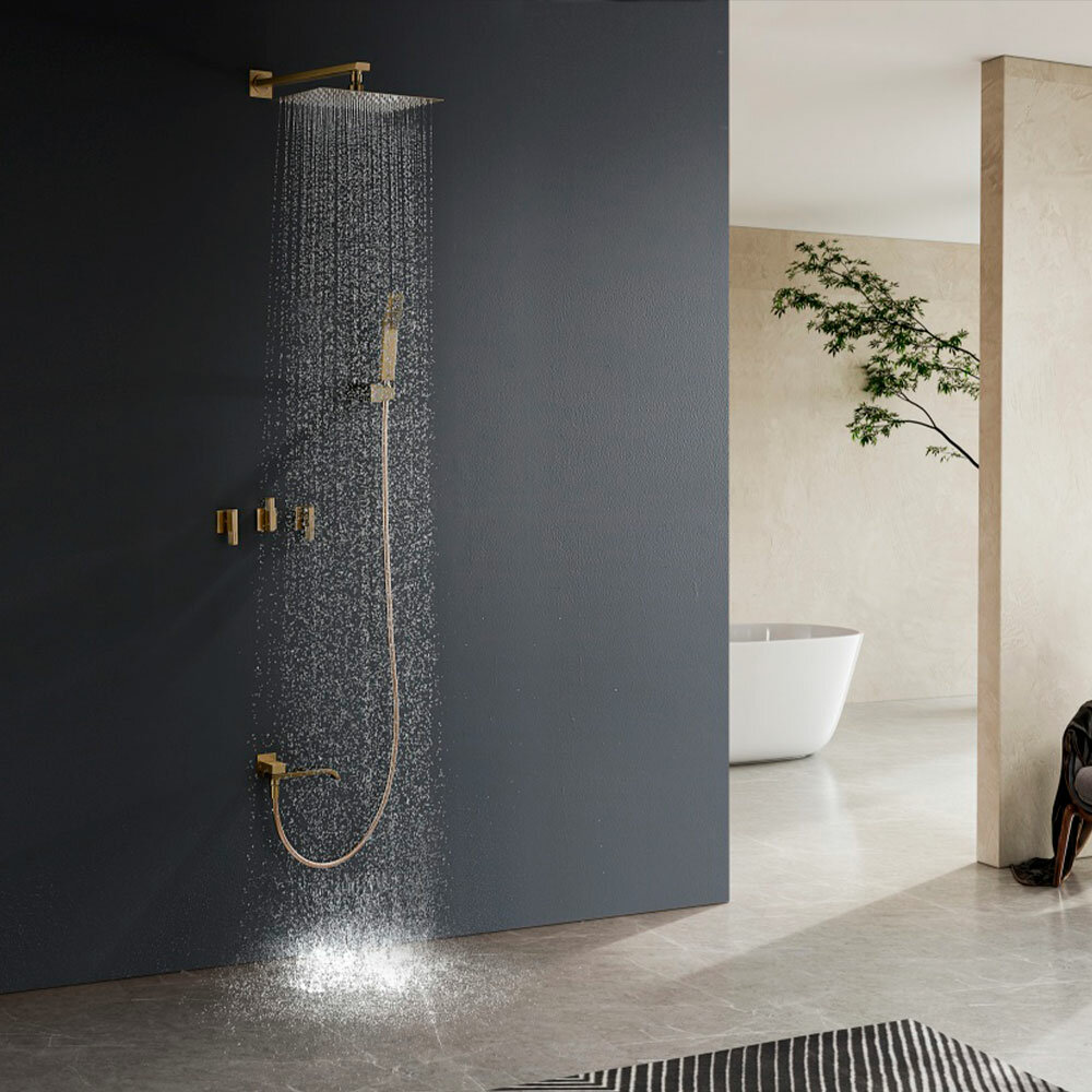 Встраиваемая душевая система тропическим душем 3-я функциями Ganzer GZ01165-S матовое золото