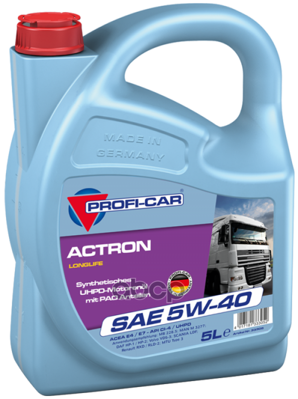 PROF 5W40 (5L) ACTRON масло мотор! синтACEA E4/E7, API CI-4/UHPD, MB 228.5, MAN M 3277, VDS-3, RXD/RLD-2 PROFI-CAR арт. 33305