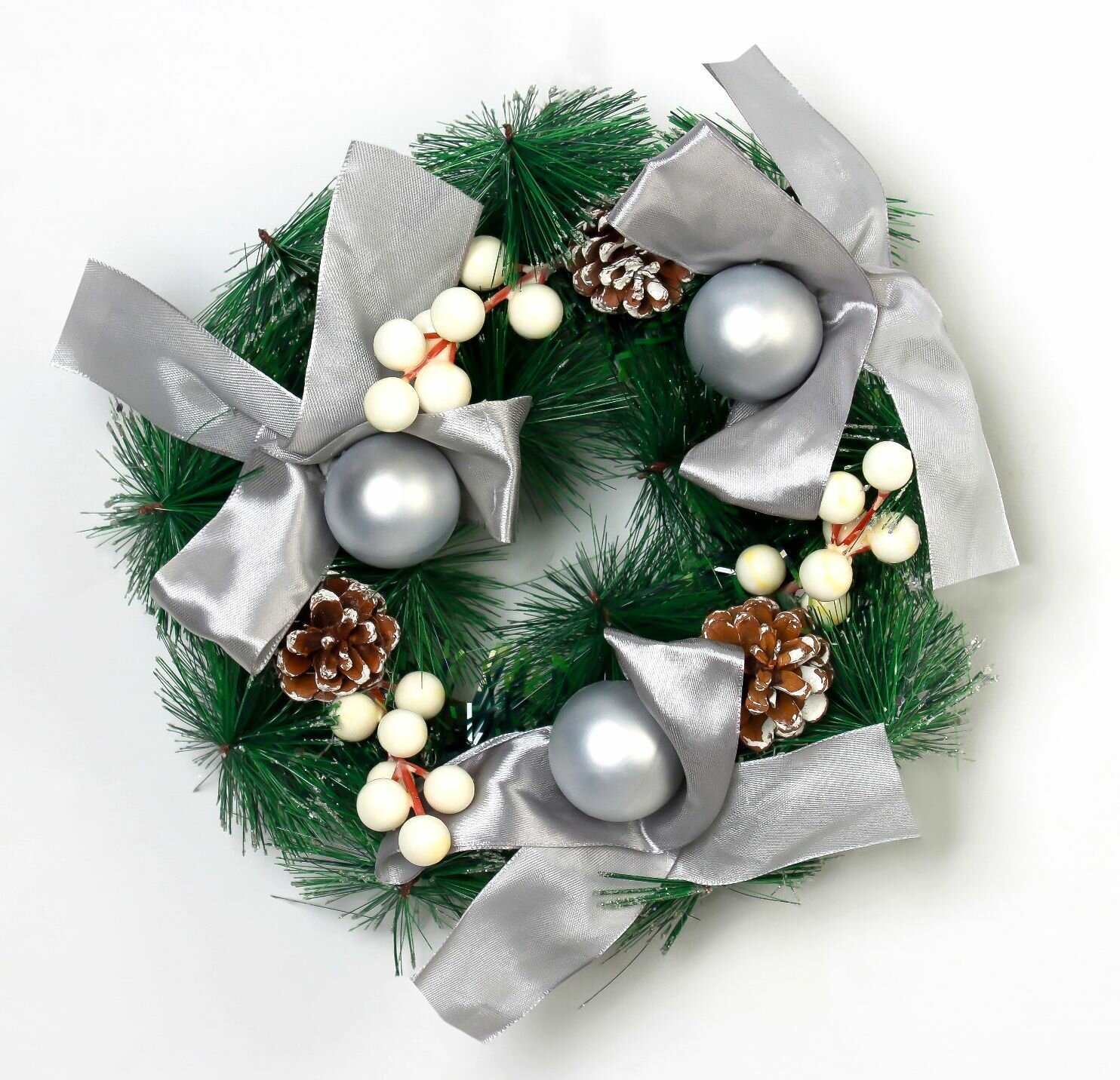 Новогодний венок "Фестиваль блеска" 24 см, красивый уличный венок с бантиками и шарами, рождественское декоративное украшение на дверь для дома на Новый год