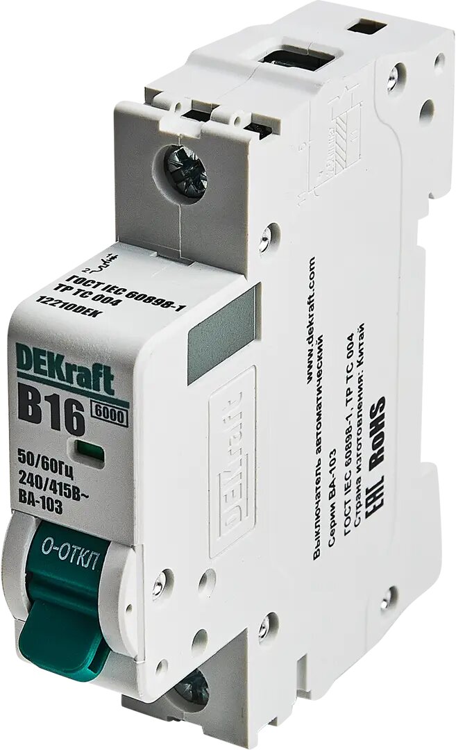Автоматический выключатель Dekraft ВА-103 1P B16 А 6 кА