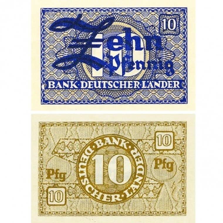 10 пфеннигов 1948 Германия ФРГ, сувенирная копия, банкноты и купюры редкие коллекционные