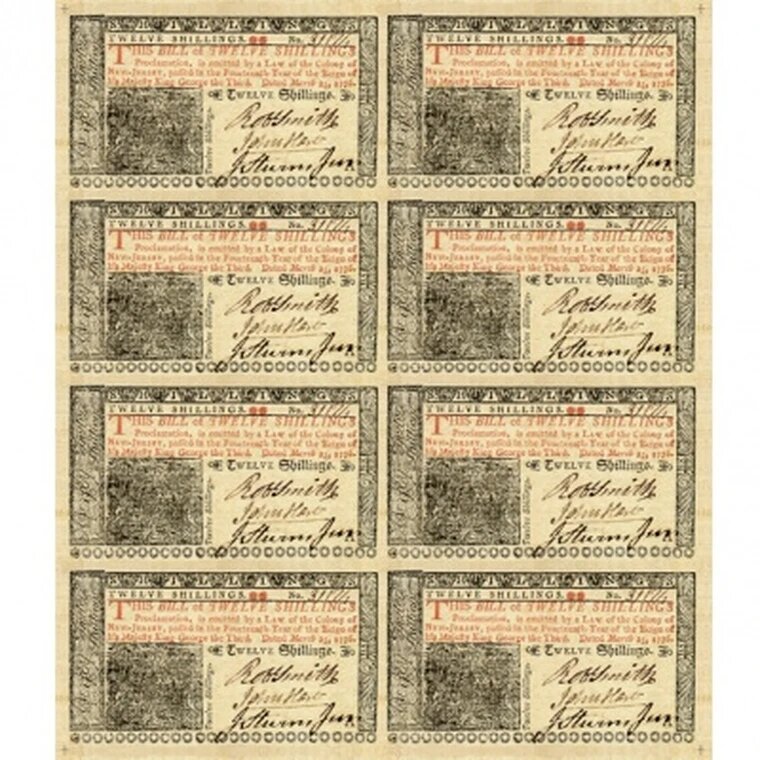 Боны Британской колонии в Америке 12 шиллингов 1776, сувенирная копия сцепки, банкноты и купюры редкие коллекционные