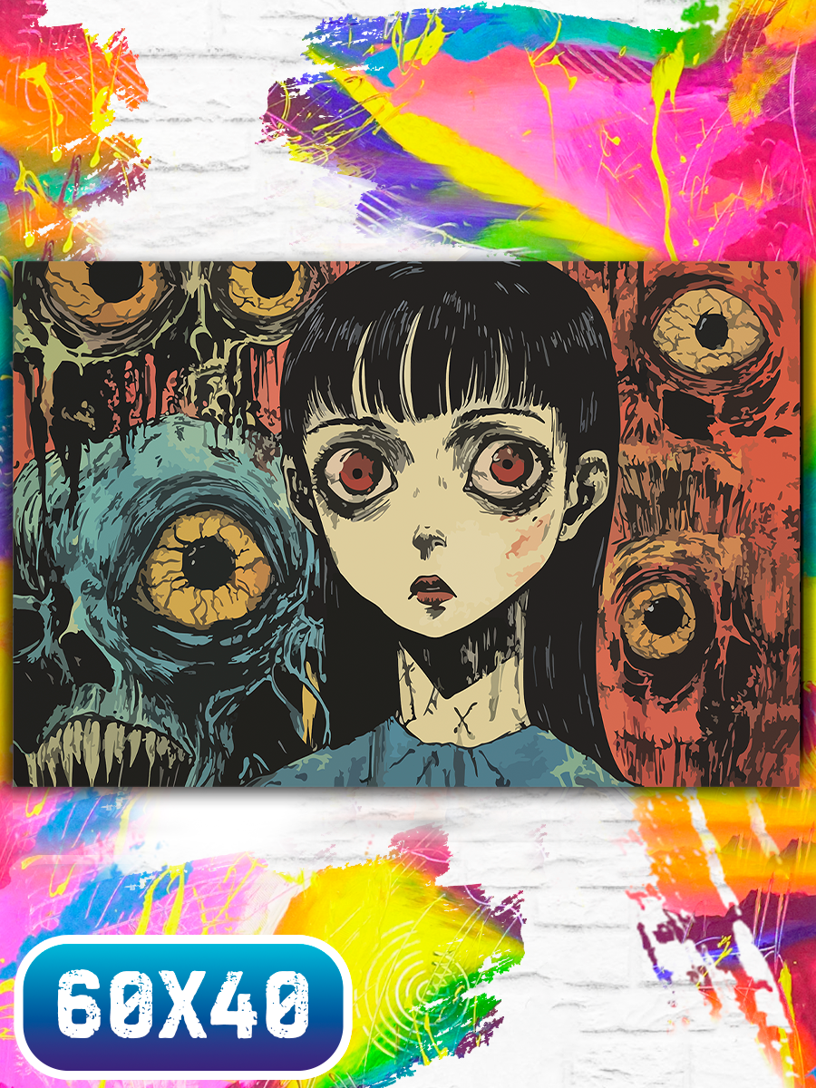 Картина по номерам на холсте Дзюндзи Ито Junji Ito (ужасы, криповая девушка, creepy girl) - 15344 60x40 Г