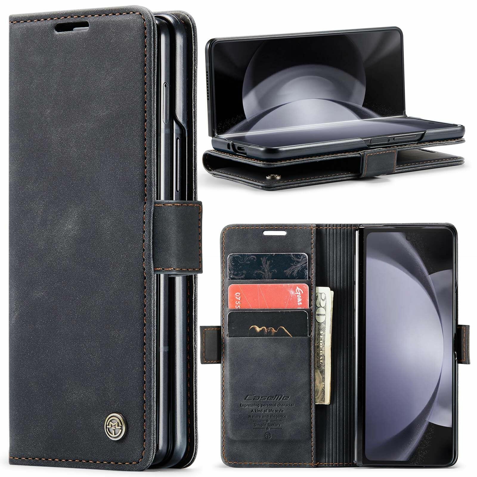CaseMe Кожаный чехол для Samsung Galaxy Z Fold 5 (самсунг Z Fold 5) с визитницей из экокожи